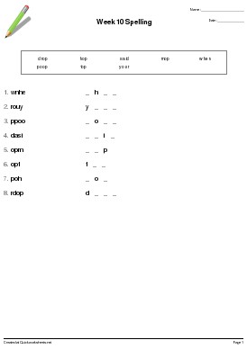 Week 10 Spelling - Word Scramble - Quickworksheets