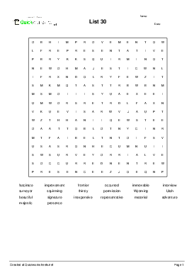 List 30 - Wordsearch - Quickworksheets