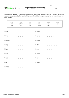 High frequency words - Word Scramble - Quickworksheets