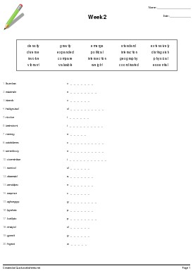 Week 2 - Word Scramble - Quickworksheets