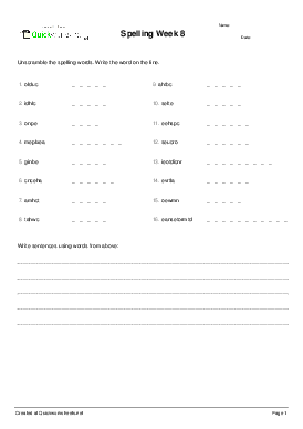 Spelling Week 8 - Word Scramble - Quickworksheets