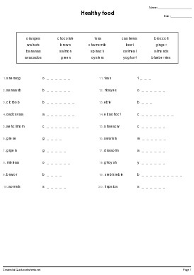 Nutrition Word Scramble