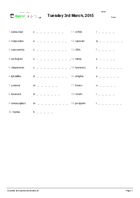 Tuesday 3rd March, 2015 - Word Scramble - Quickworksheets