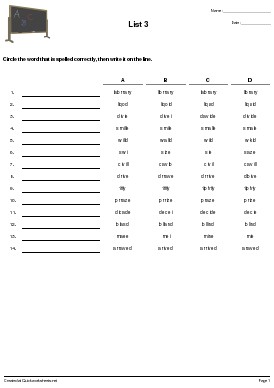 List 3 - Spelling Test - Quickworksheets
