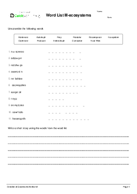 Word List III-ecosystems - Word Scramble - Quickworksheets