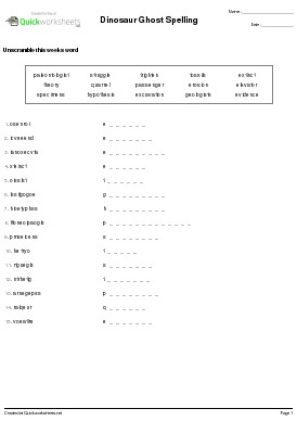Dinosaur Ghost Spelling - Word Scramble - Quickworksheets