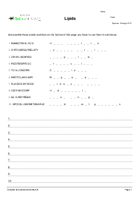 Lipids - Word Scramble - Quickworksheets