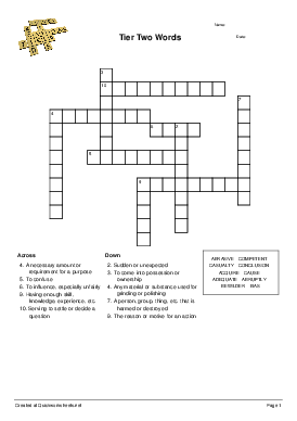 Tier Two Words - Crossword - Quickworksheets