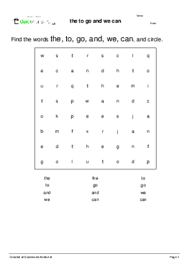 the to go and we can - Wordsearch - Quickworksheets